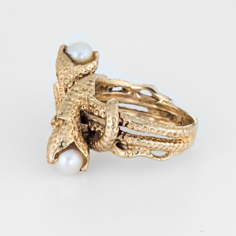 Double Headed Snake Ring Vintage 14 Karat Yellow Gold Cultured Pearl ...