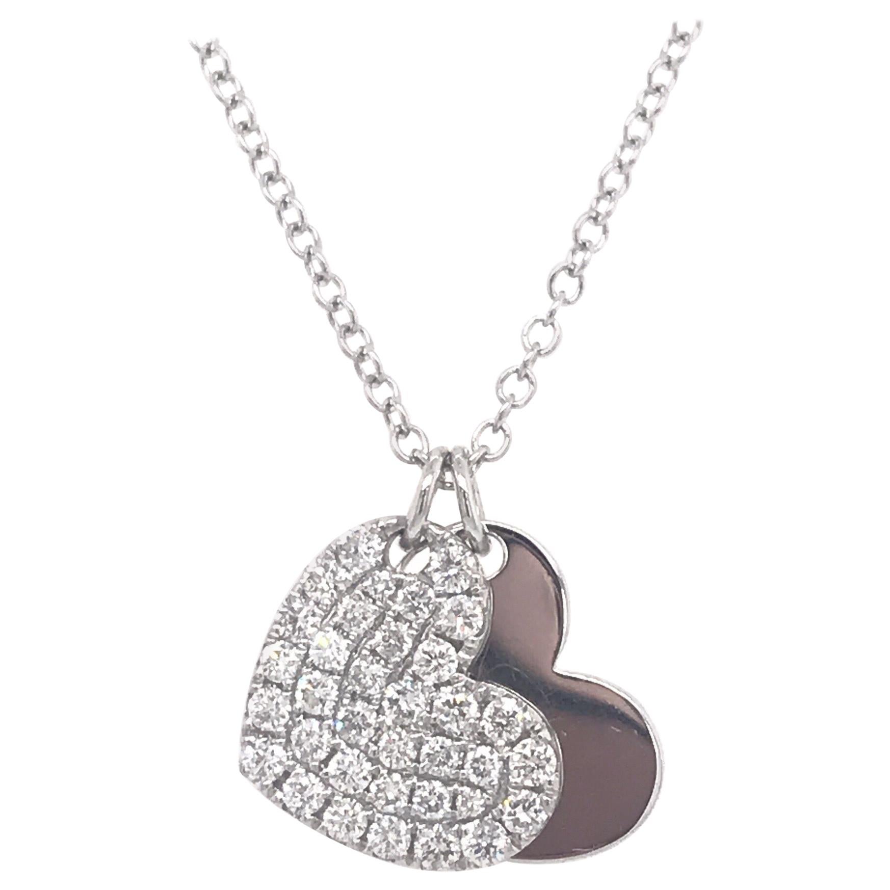 Diamond Puff Heart Necklace 1 Carat 14 Karat White Gold For Sale at 1stDibs