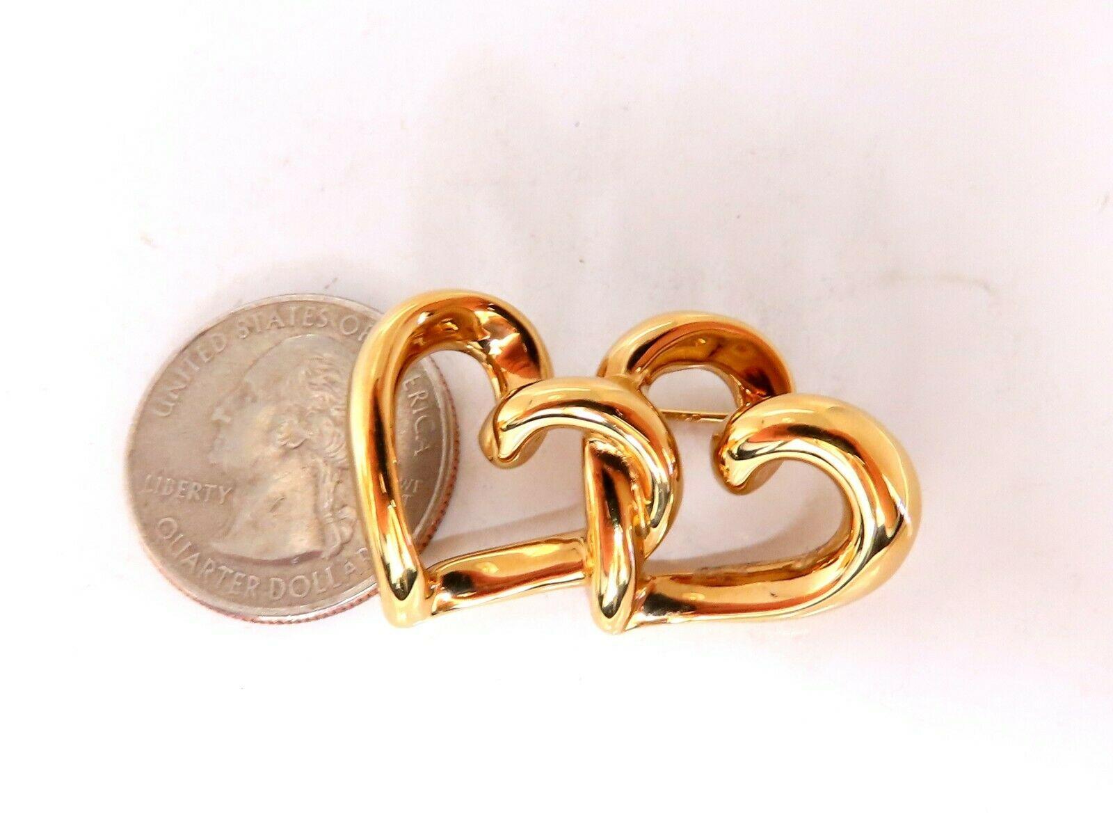 Double Interlocking Hearts Pin 14 Karat Gold For Sale at 1stDibs