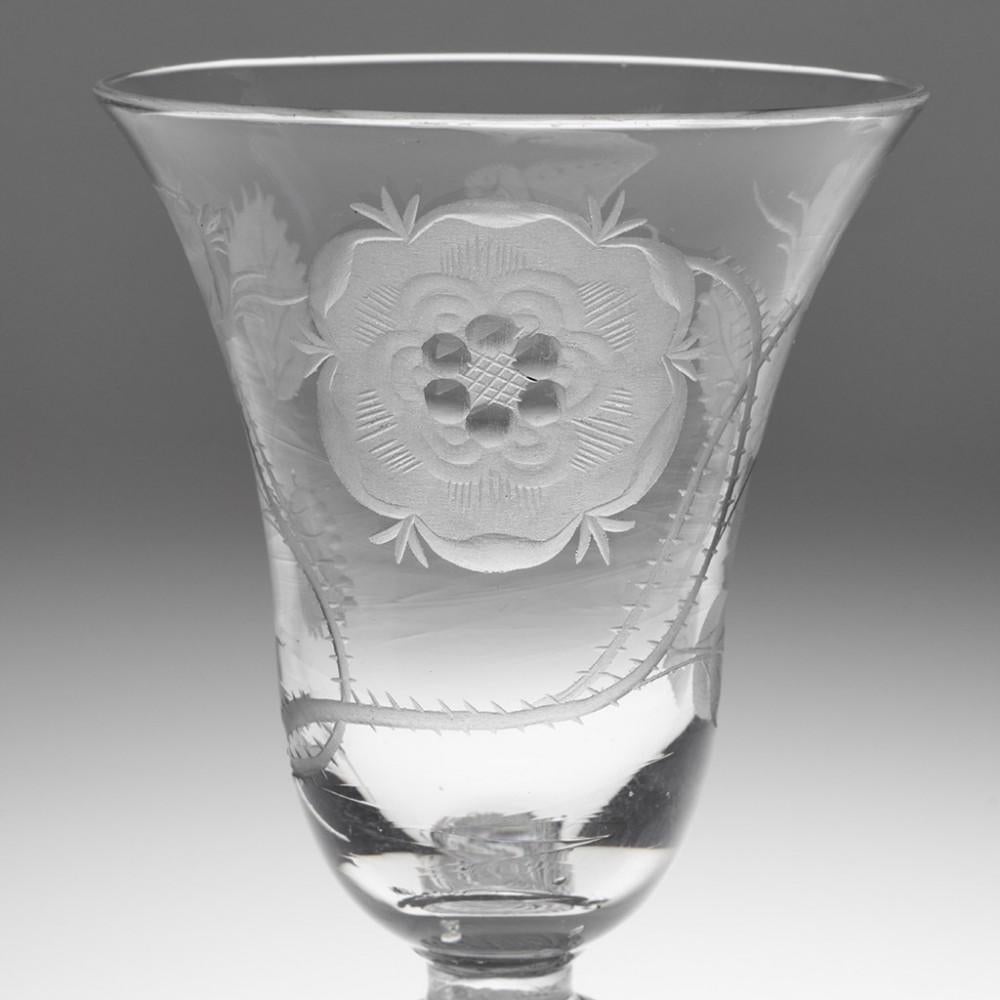 Double Knop Jacobite Engraved Wine Glass, c1750 For Sale at 1stDibs