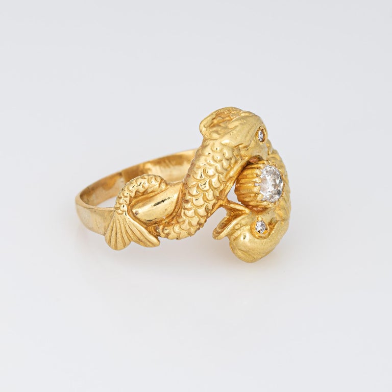 Double Koi Fish Diamond Ring Vintage 22k Yellow Gold Estate Fine ...