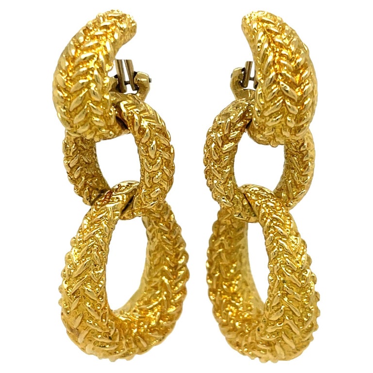 Double Loop Dangle Earrings 18K Yellow Gold For Sale at 1stDibs