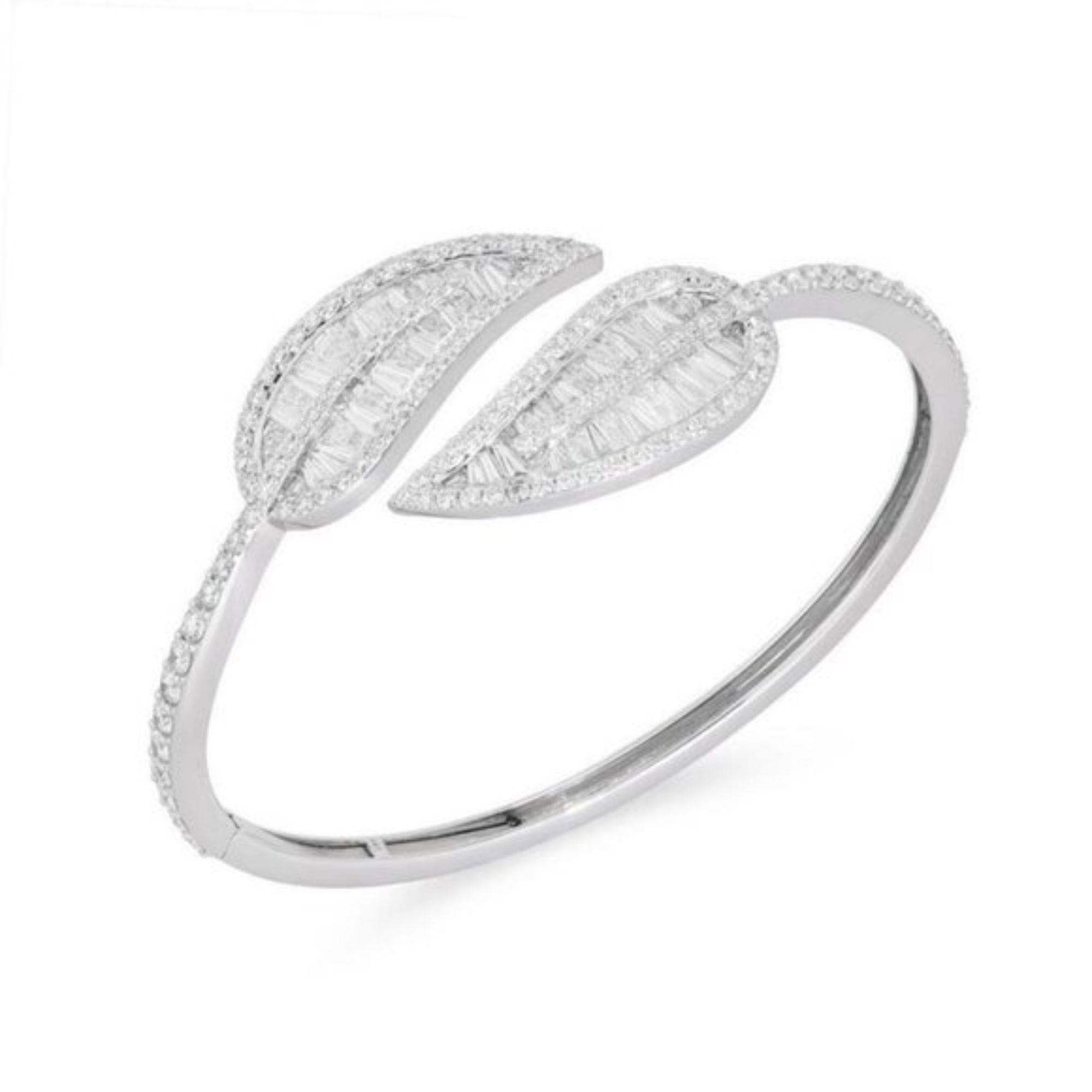Double Marquise Leaf Bangle 18K White Gold Diamond Bracelet For Sale at ...