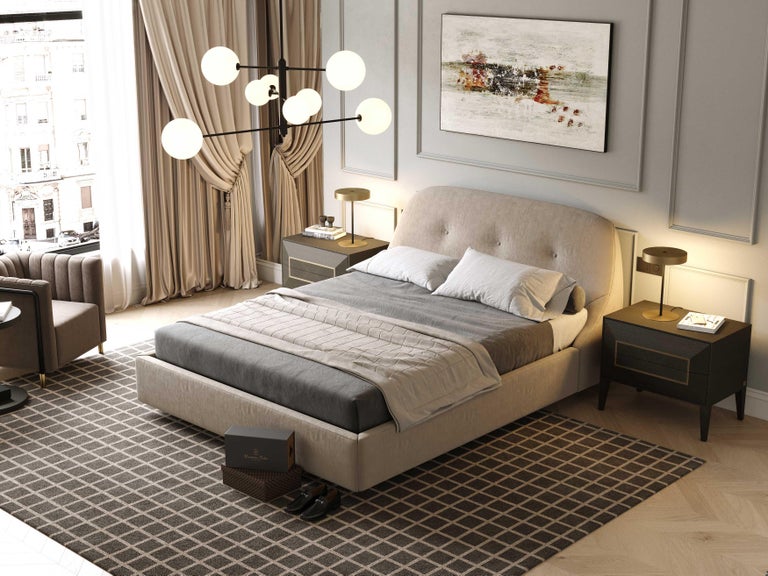 Double Mid-Century Modern Voilier Bed made with textile Handmade by ...