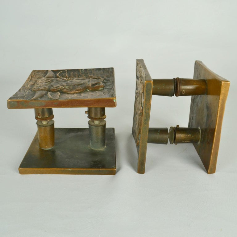 Double Pair of Bronze Push Pull Door Handles with Bulls for Double ...