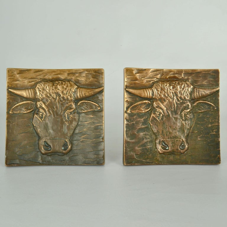 Double Pair of Bronze Push Pull Door Handles with Bulls for Double ...