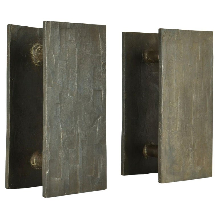 Double Pair of Cast Iron Relief Push Pull Door Handles for Double Doors For Sale at 1stDibs