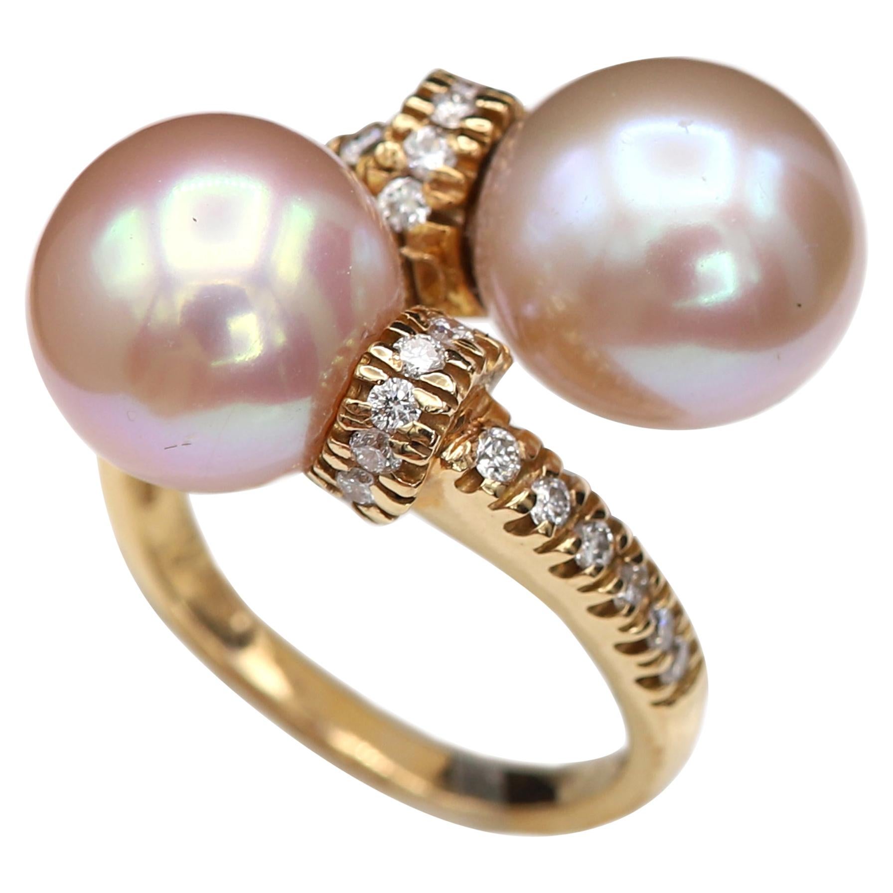 Fresh Water Pearl Pink Sapphire Gold Ring at 1stDibs