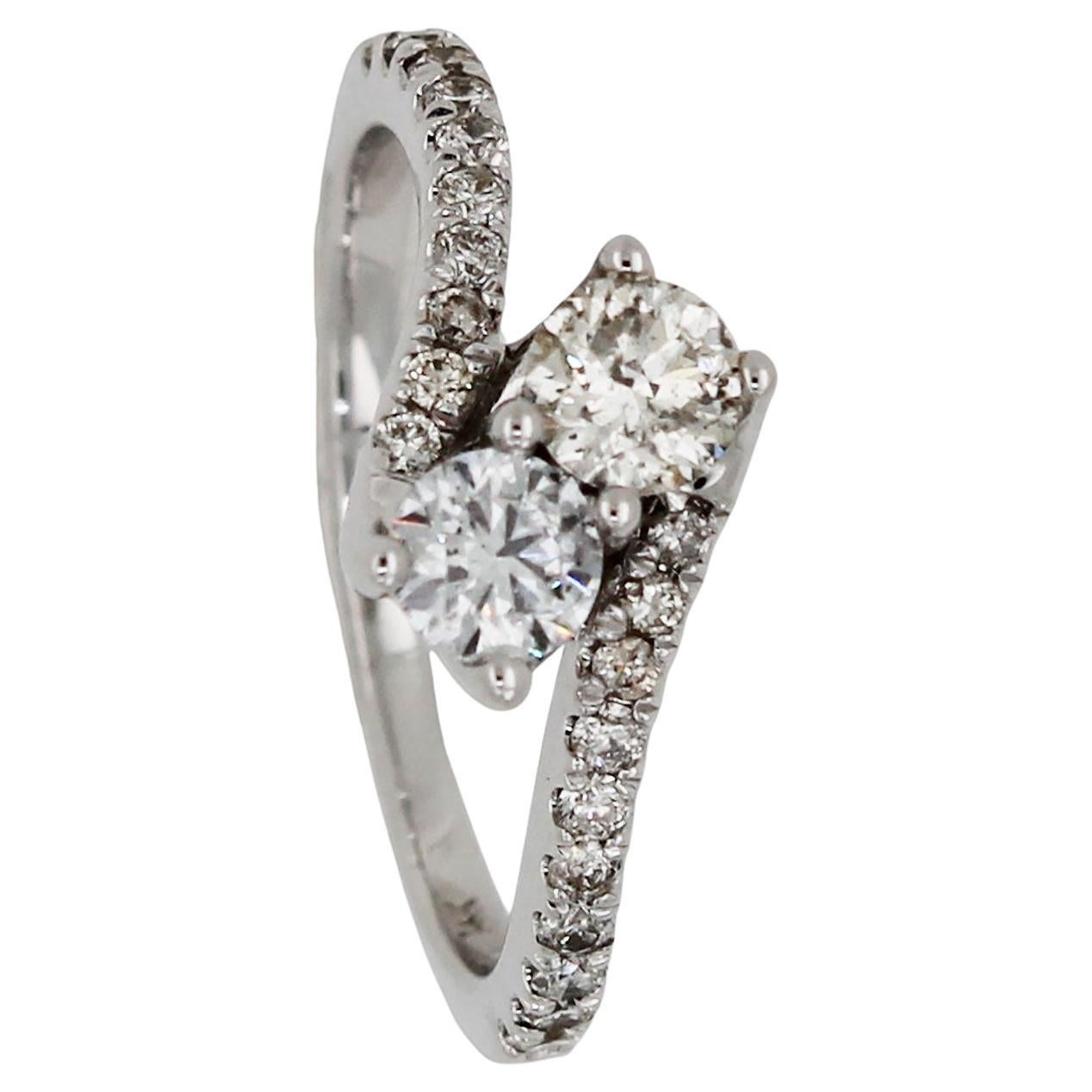 Double Round Diamond Two 2 Stone Spiral Pave Engagement Vintage White ...