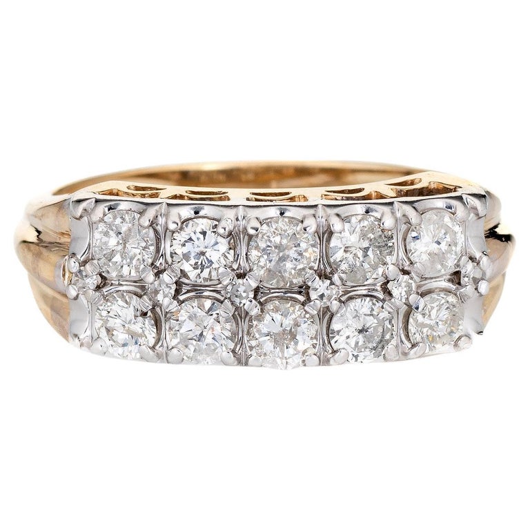 Double Row 1ct Diamond Ring Vintage 14k Yellow Gold Estate Fine Jewelry ...
