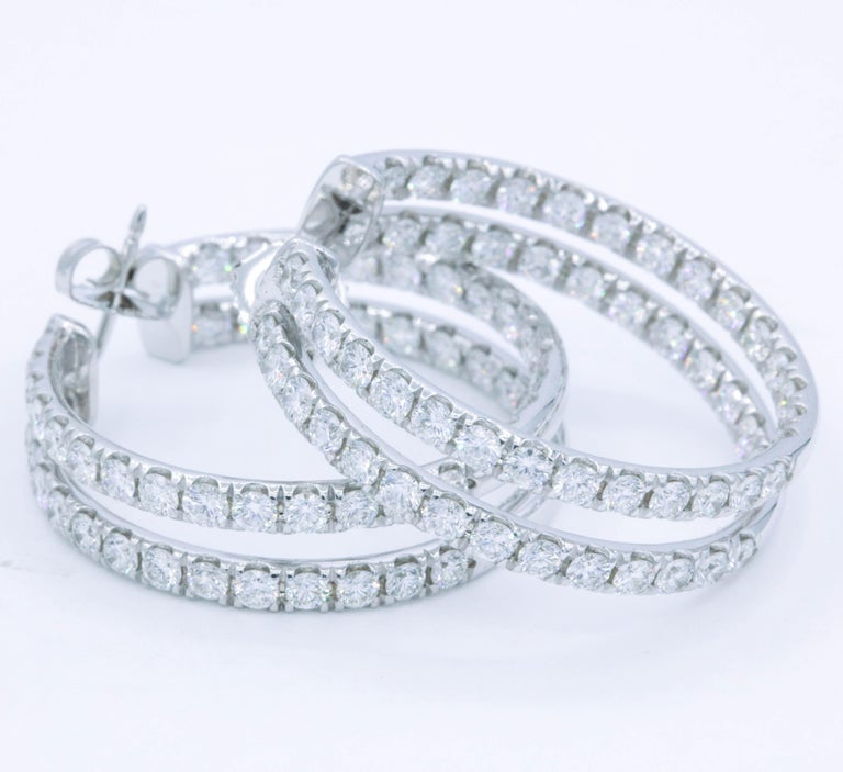 Double-Row Diamond Hoop Earrings 5.60 Carat 14K White Gold For Sale at ...