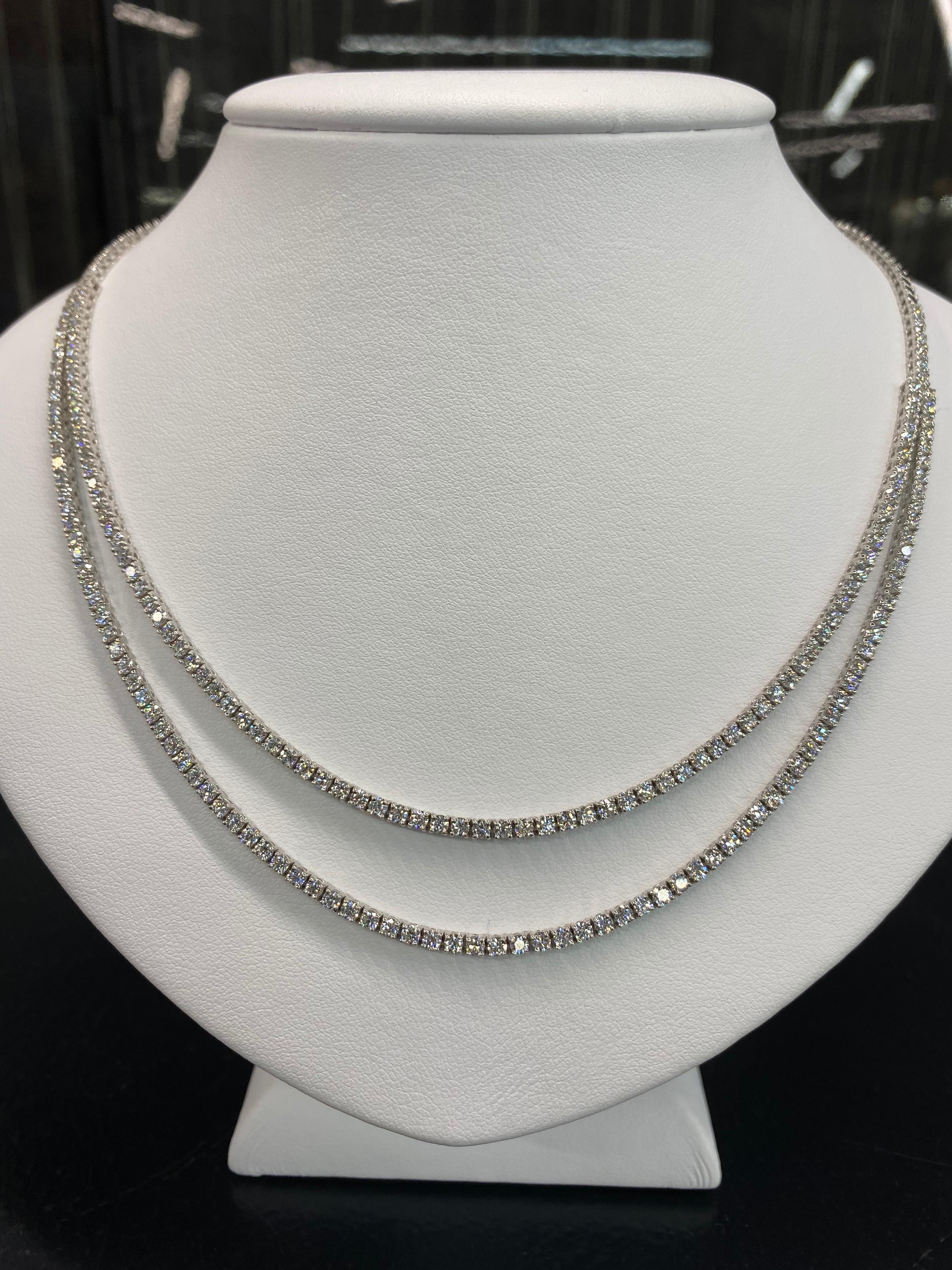 Double Row Diamond Tennis Necklace 6.67 Carat 14 Karat White Gold For ...