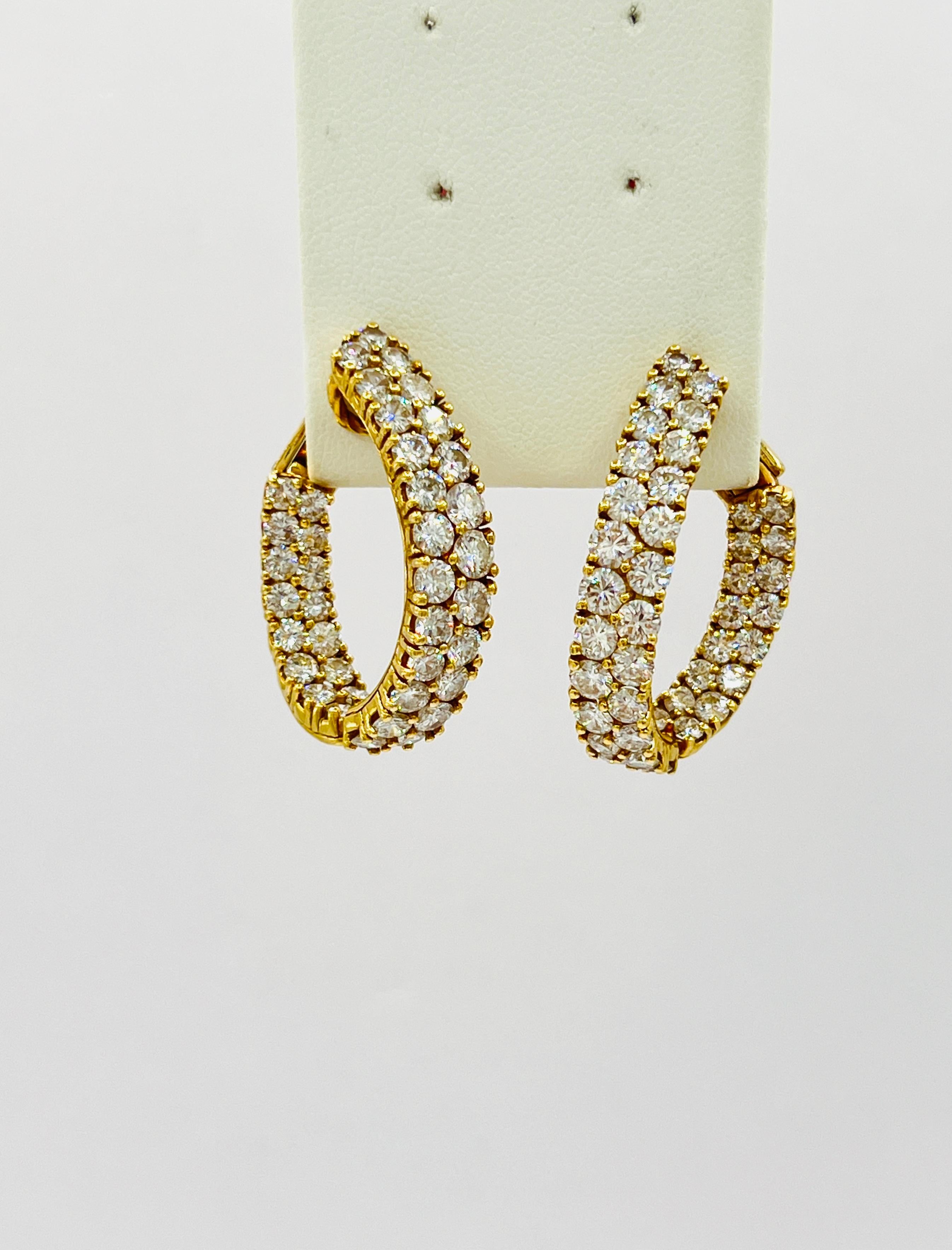 Double Row White Diamond Hoop Earrings in 18K Yellow Gold For Sale at ...