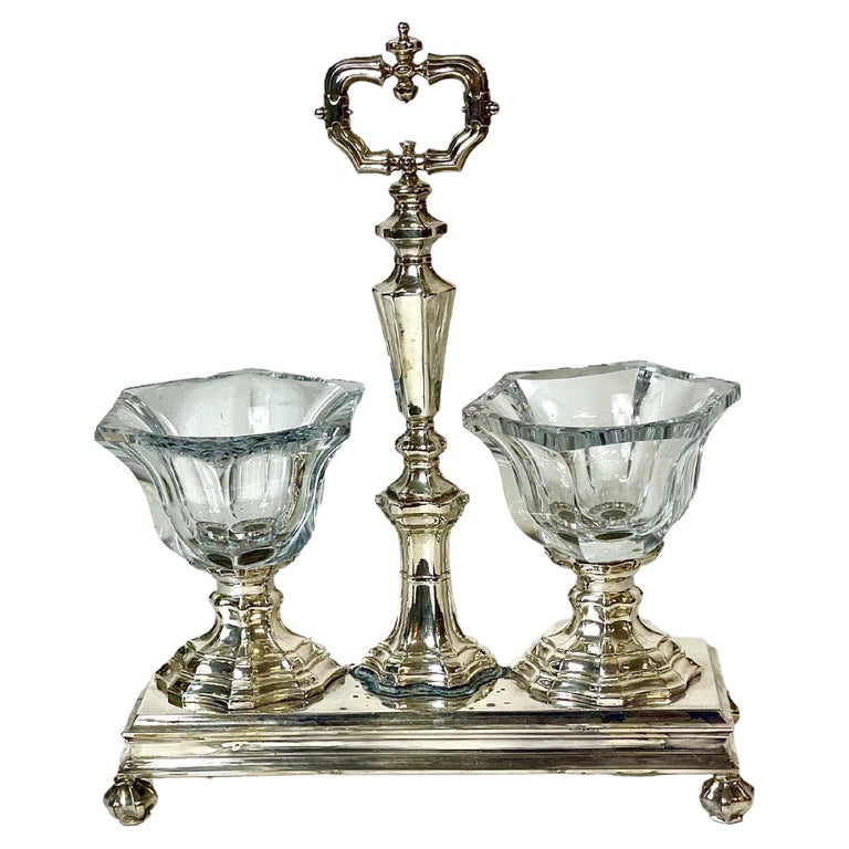 Double Salt Cellar in Crystal and Sterling Silver For Sale at 1stDibs