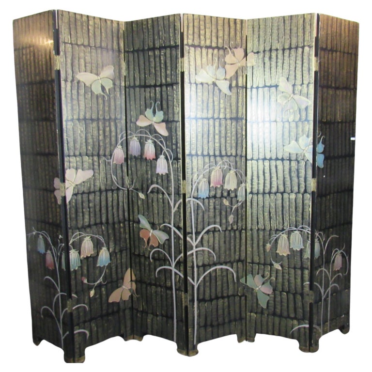 Double Side Hand-Painted Asian Room Screen For Sale at 1stDibs