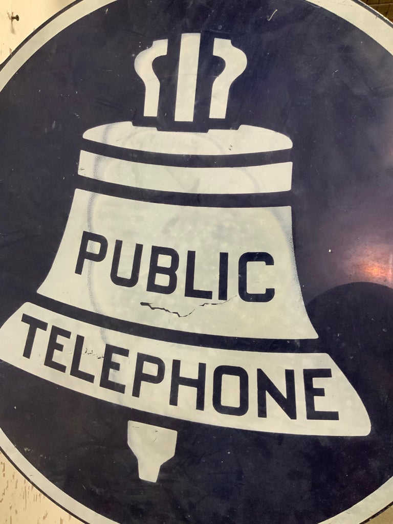 Double Sided 1940s Porcelain Enamel Public Phone Sign For Sale at 1stDibs