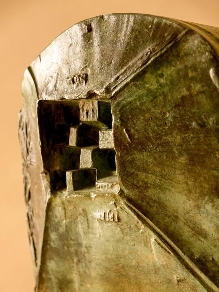 Double Sided Bronze Abstract Sculpture, 70's French design with cubist ...