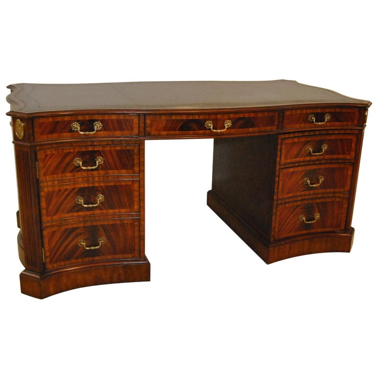 Double Sided Mahogany Partners Desk by Maitland-Smith with Leather Top ...