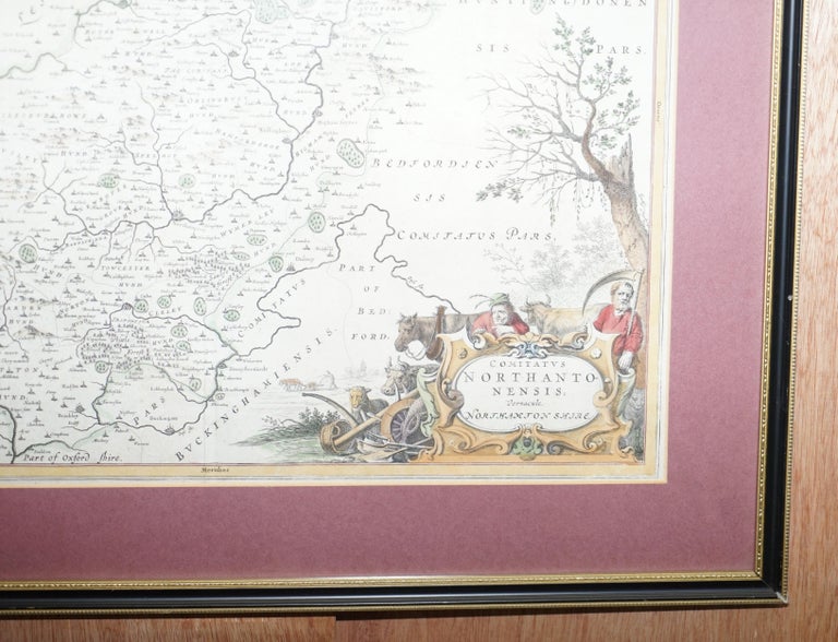 Double Sided Northamptonshire 1645 Hand Colored Antique Print Map Rare ...