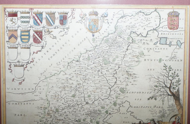 Double Sided Northamptonshire 1645 Hand Colored Antique Print Map Rare ...