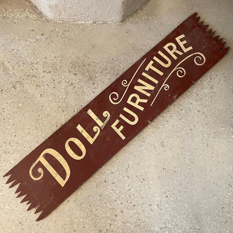 Double Sided Painted Wood Doll Furniture Sign For Sale at 1stDibs