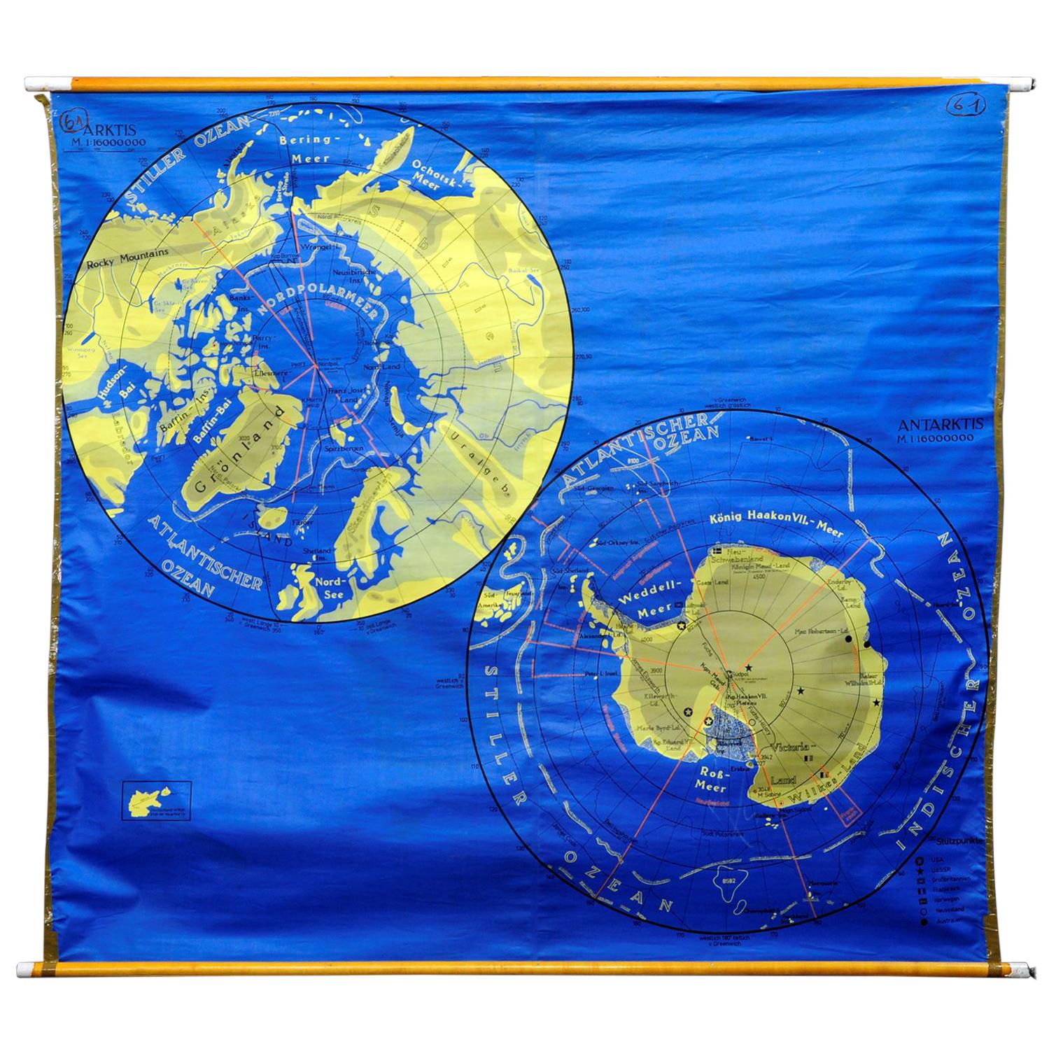 Vintage Mural Pull-Down Map Asia China Japan India Russia Wall Chart ...