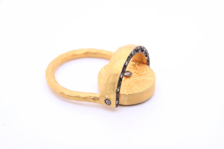 Double Sided Ring with Carved Agate Pegasus and Byzantine Coin Fragment ...