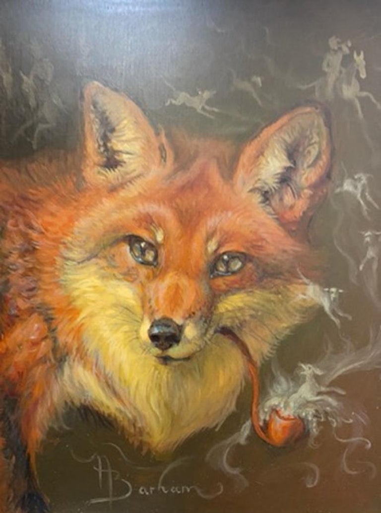 Double Sided Smoking Fox Oil Painting in Antique Frame by Anthony ...