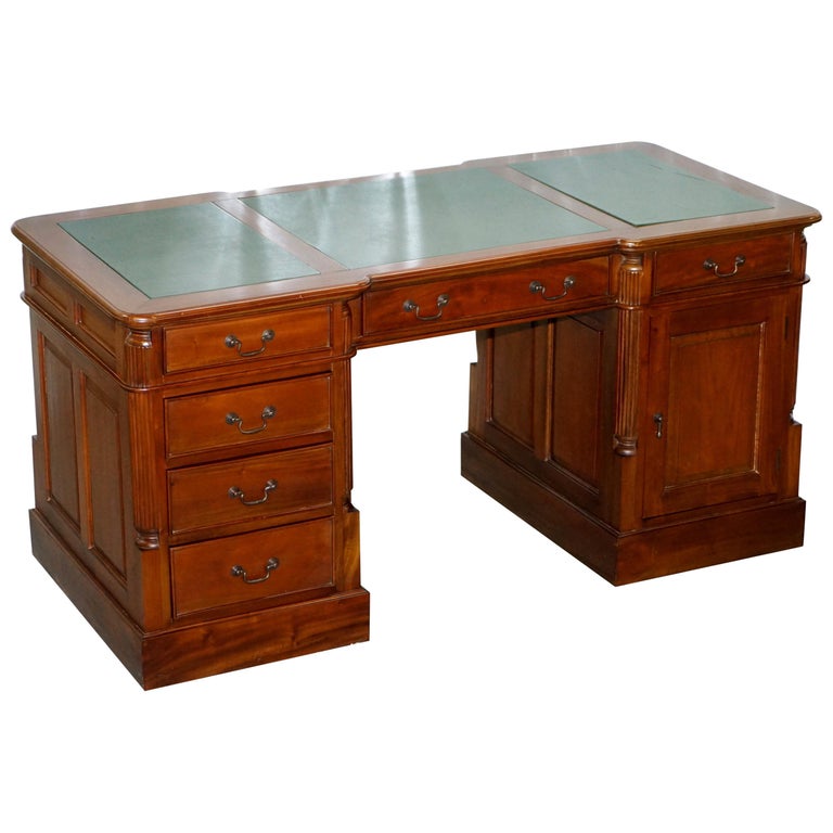 Double Sided Twin Pedestal Partner Desk 12 Drawers 2 Cupboards Mahogany ...