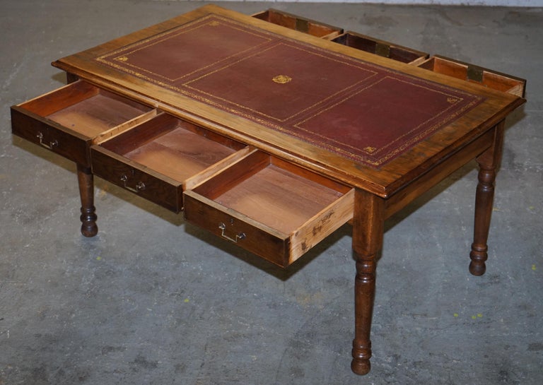 Double Sided Victorian Oak Oxblood Leather Top Library Writing Desk ...
