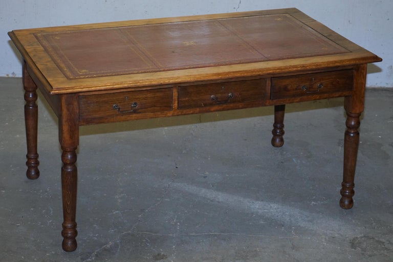Double Sided Victorian Oak Oxblood Leather Top Library Writing Desk ...