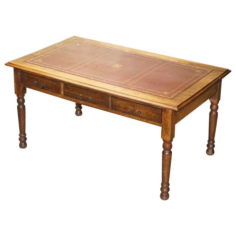 Double Sided Victorian Oak Oxblood Leather Top Library Writing Desk ...