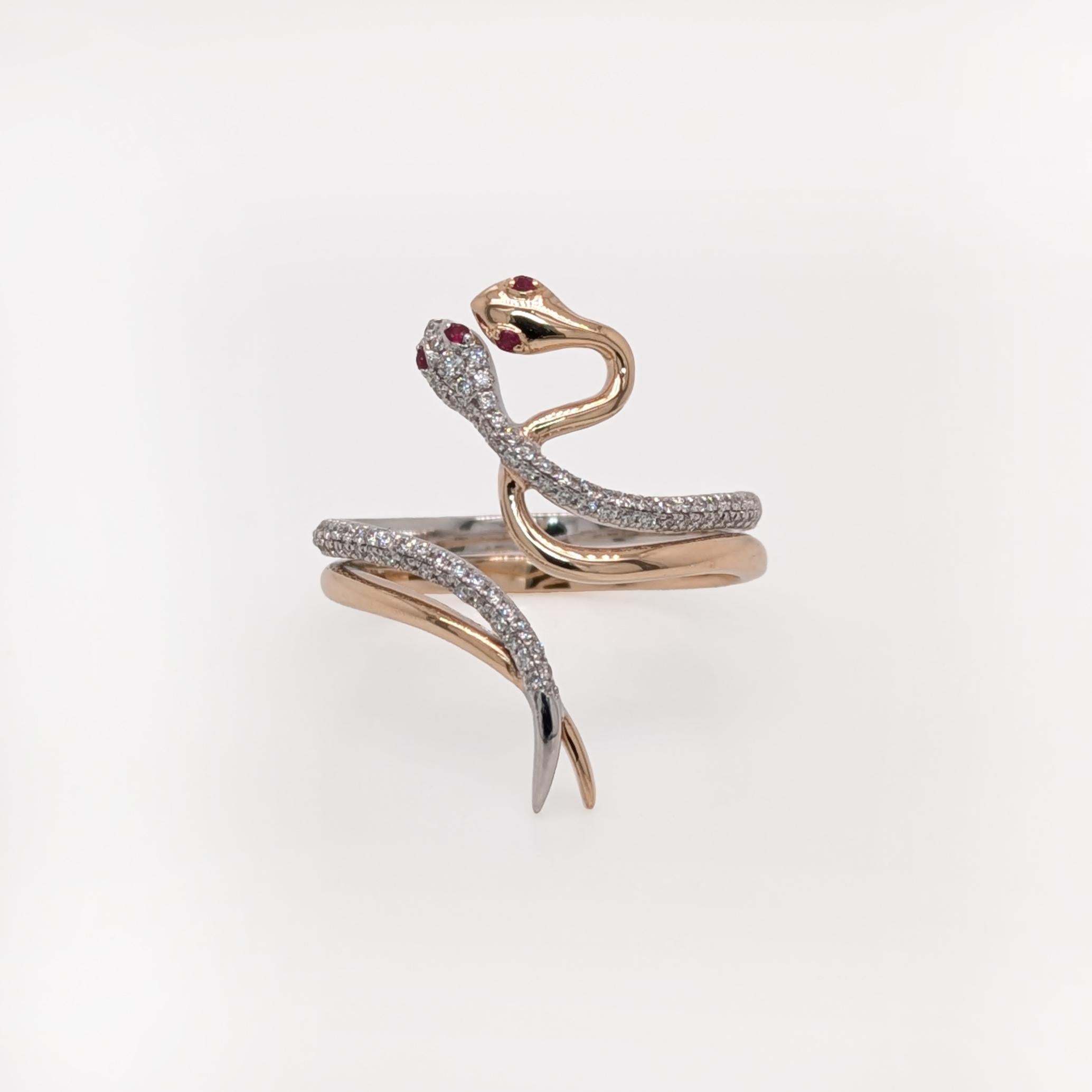 Double Snake Ring w Ruby and Diamond Accents in 14K Dual Yellow and ...