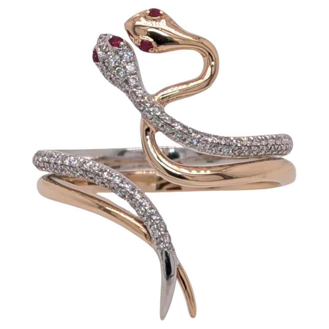 Double Snake Ring w Ruby and Diamond Accents in 14K Dual Yellow and ...