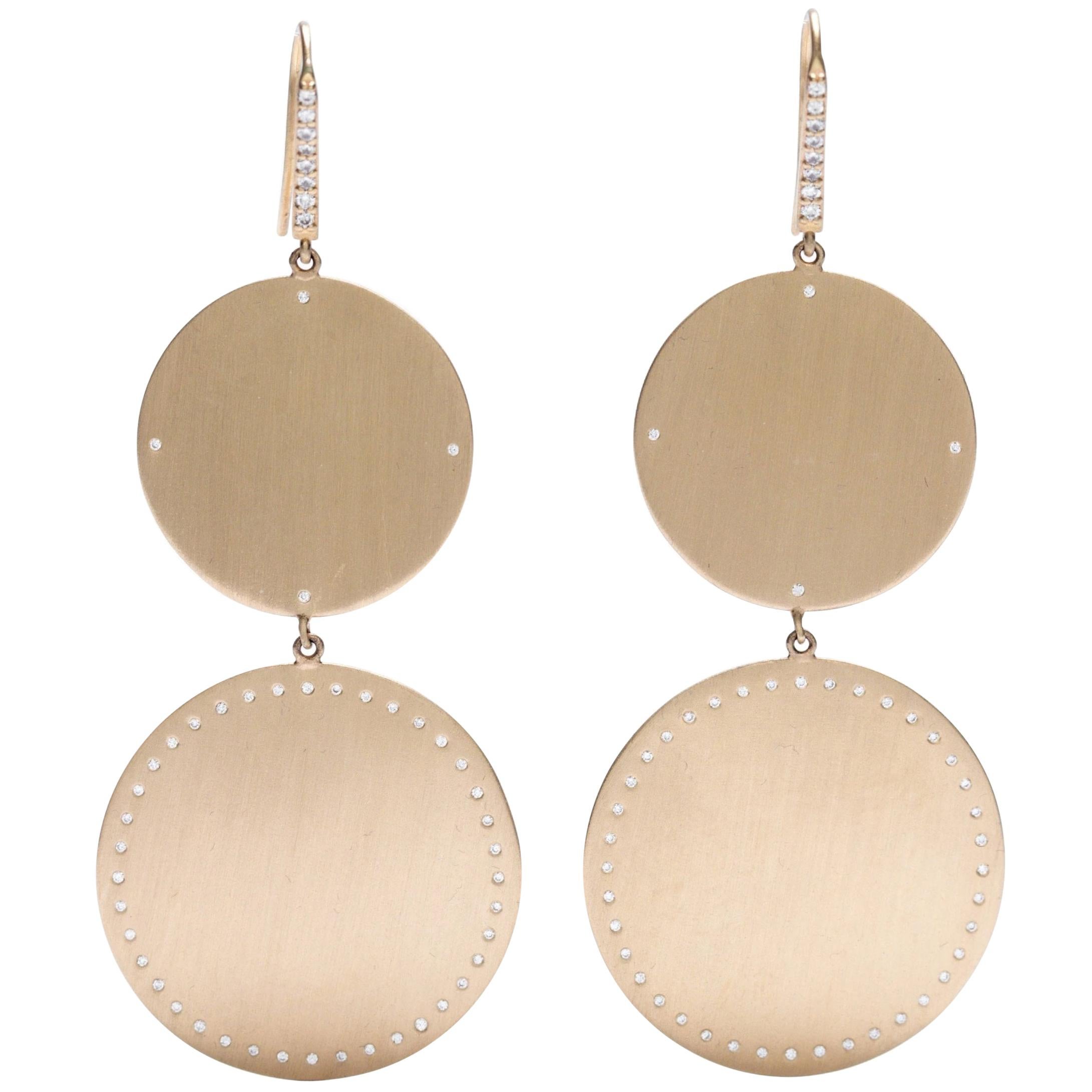 Double Sphere Gold and Diamond Disk Earrings For Sale at 1stDibs