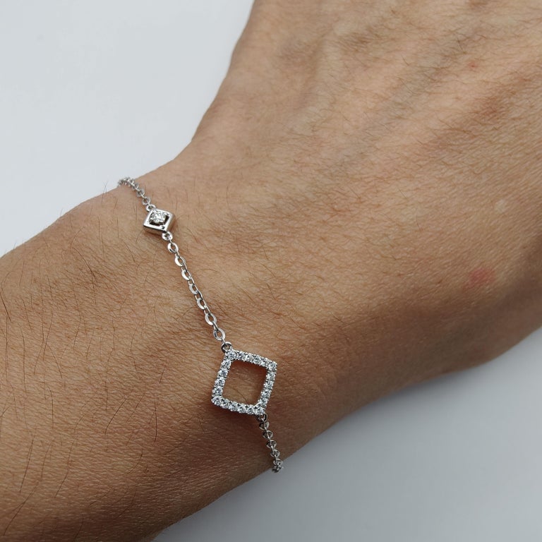 Double Square Diamond Bracelet in 18K White Gold For Sale at 1stDibs