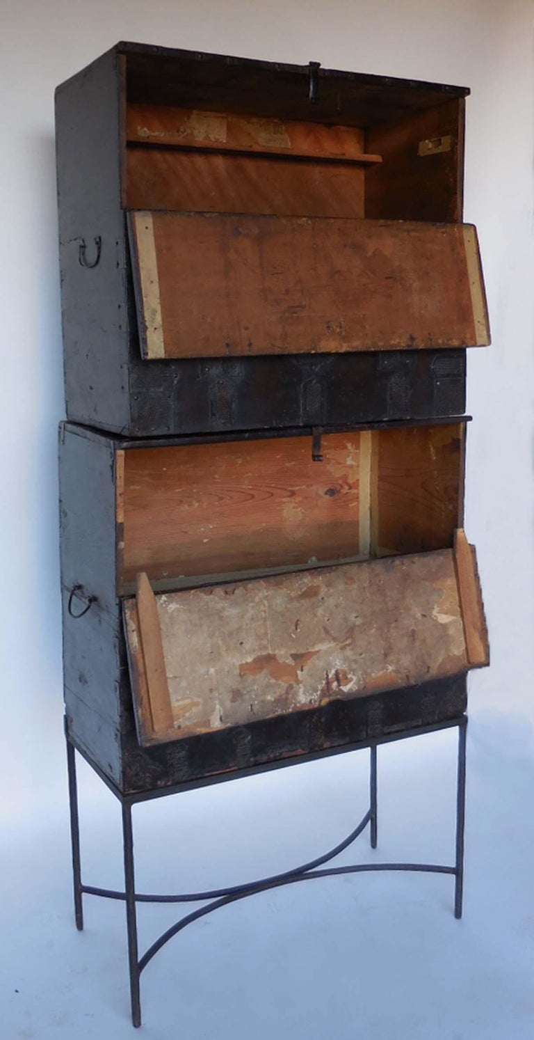 Double Stacked 18th Century Korean Chests on Iron Base at 1stDibs