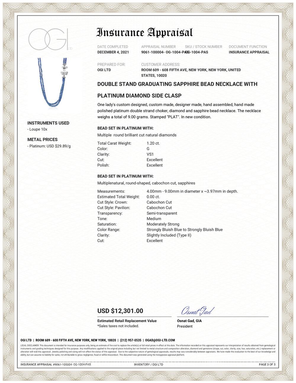 Double Stand Graduating Sapphire Bead Necklace with Platinum Diamond ...