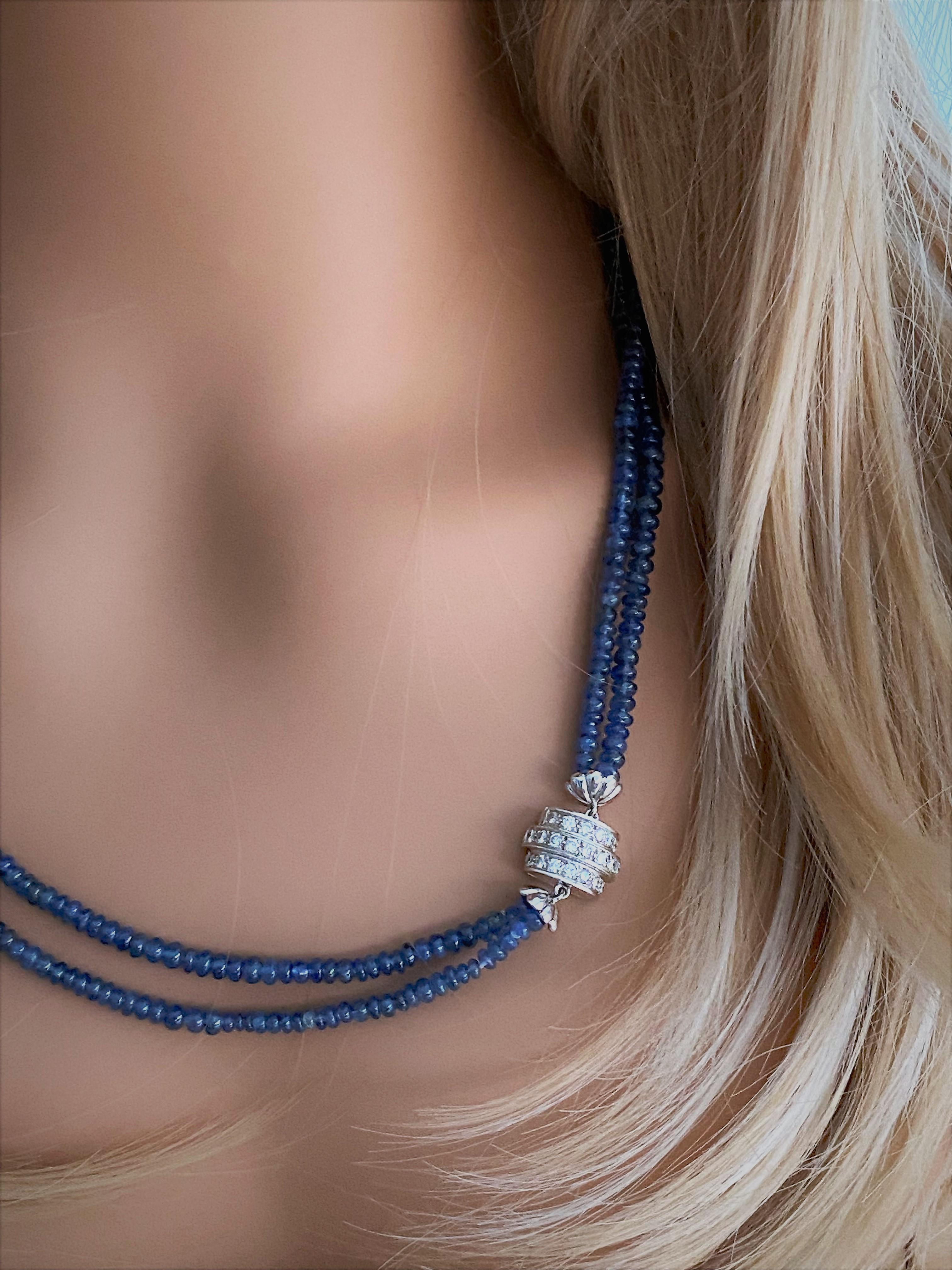 Double Stand Graduating Sapphire Bead Necklace with Platinum Diamond ...