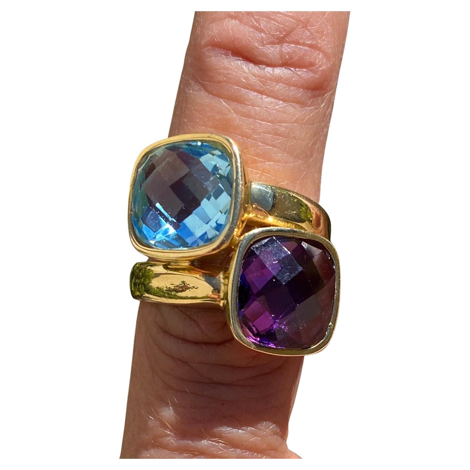Double Stone Amethyst and Blue Topaz Tapestry Cut Ring For Sale at 1stDibs