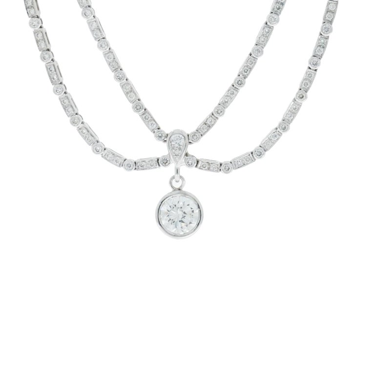 Double Strand Diamond Necklace with a Single Round Diamond Drop at ...
