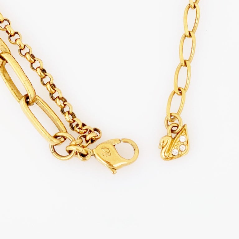 Double Strand Gold Chain Necklace With Jewel Tone Crystals By Swarovski ...