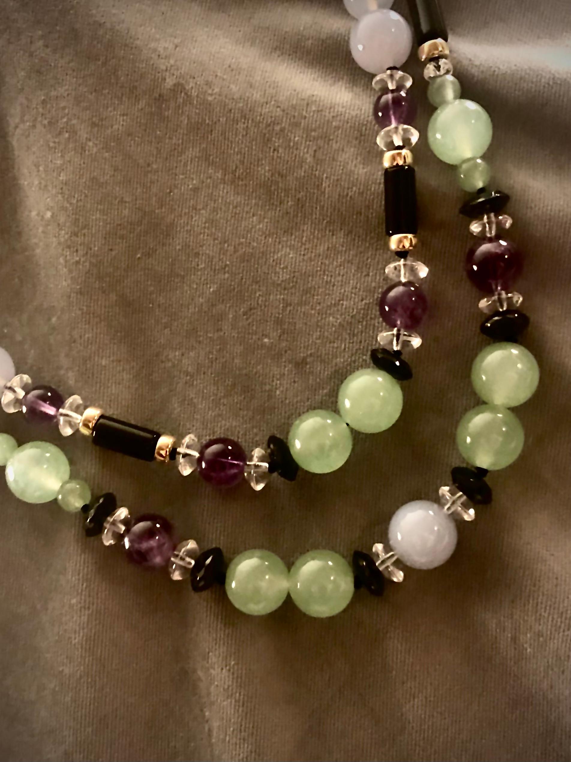 Double strand jade, amethyst, black onyx, blue chalcedony, rock crystal ...