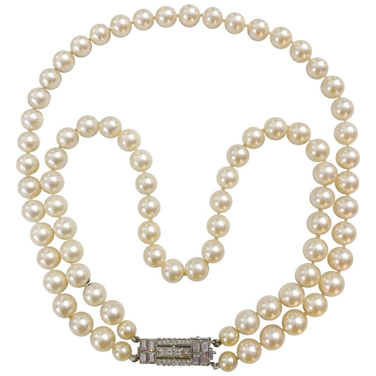 Double Stranded Pearl Necklace at 1stDibs | akoya pearl necklace