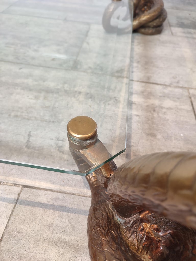 Double Tier Brass Snake Glass Table For Sale at 1stDibs