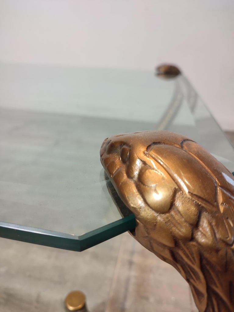 Double Tier Brass Snake Glass Table For Sale at 1stDibs