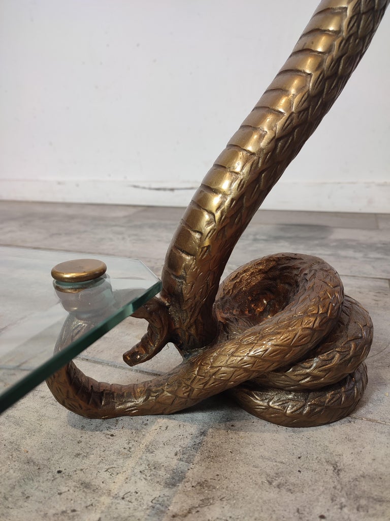 Double Tier Brass Snake Glass Table For Sale at 1stDibs