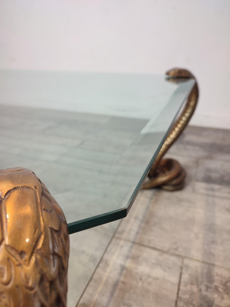 Double Tier Brass Snake Glass Table For Sale at 1stDibs