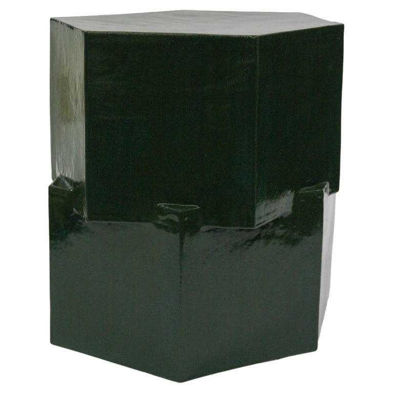 Double Tier Ceramic Hex Side Table in Chrome Green by BZIPPY For Sale ...