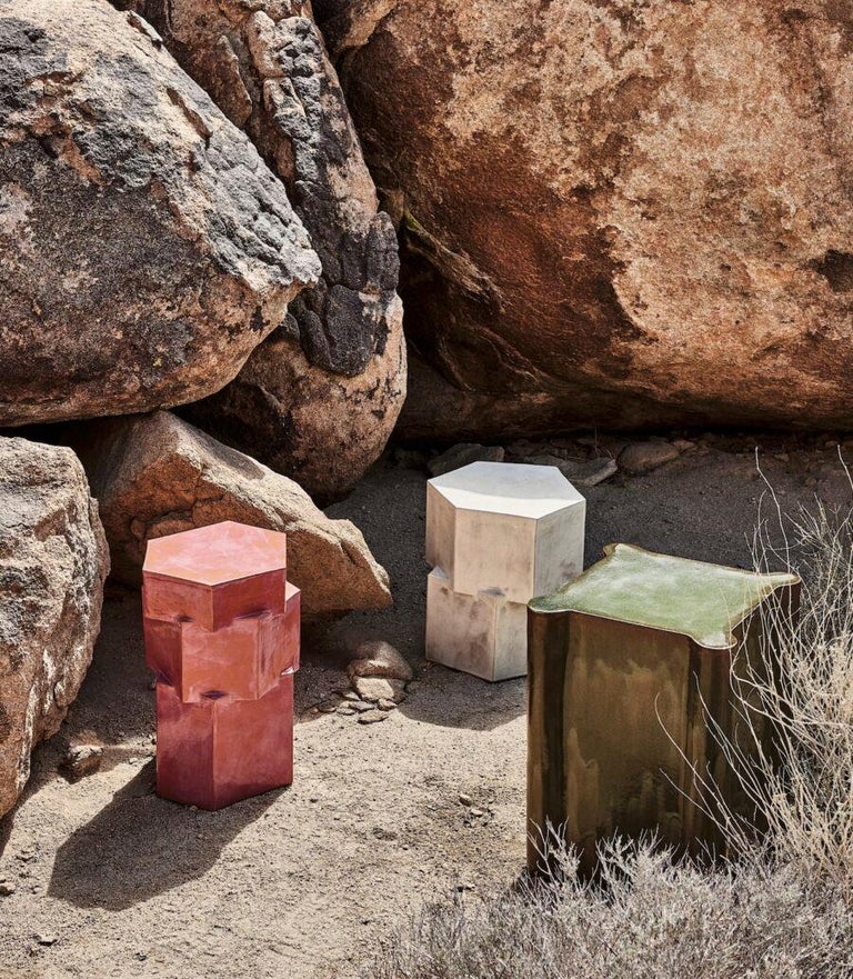 Double Tier Ceramic Hex Side Table in Drippy Palladium by Bzippy For ...